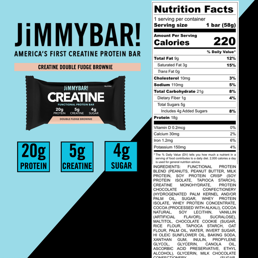 NEW Creatine Protein Bar - JiMMYBAR! Double Fudge Brownie - 20g Protein ...