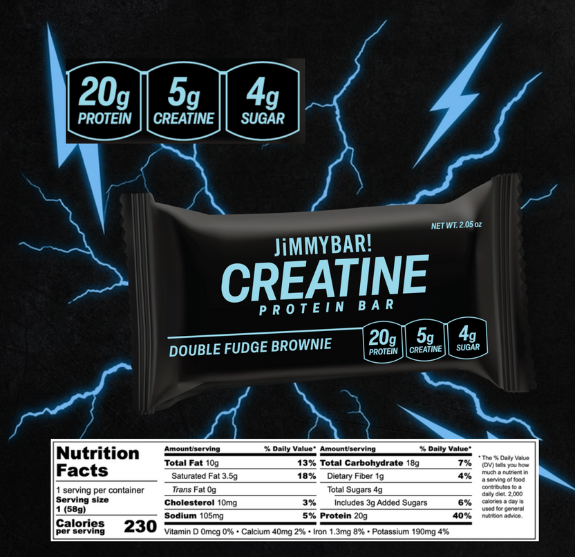 NEW JiMMYBAR! Creatine Protein Bar Double Fudge Brownie 20g Protein 5g ...